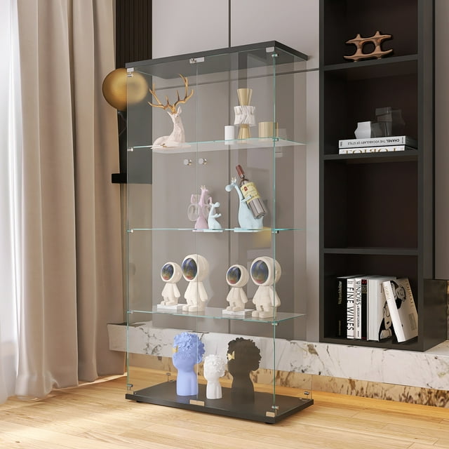 Glass Cabinet With 2 Clear Door Curio Display Cabinet With 4 Shelves Segmart