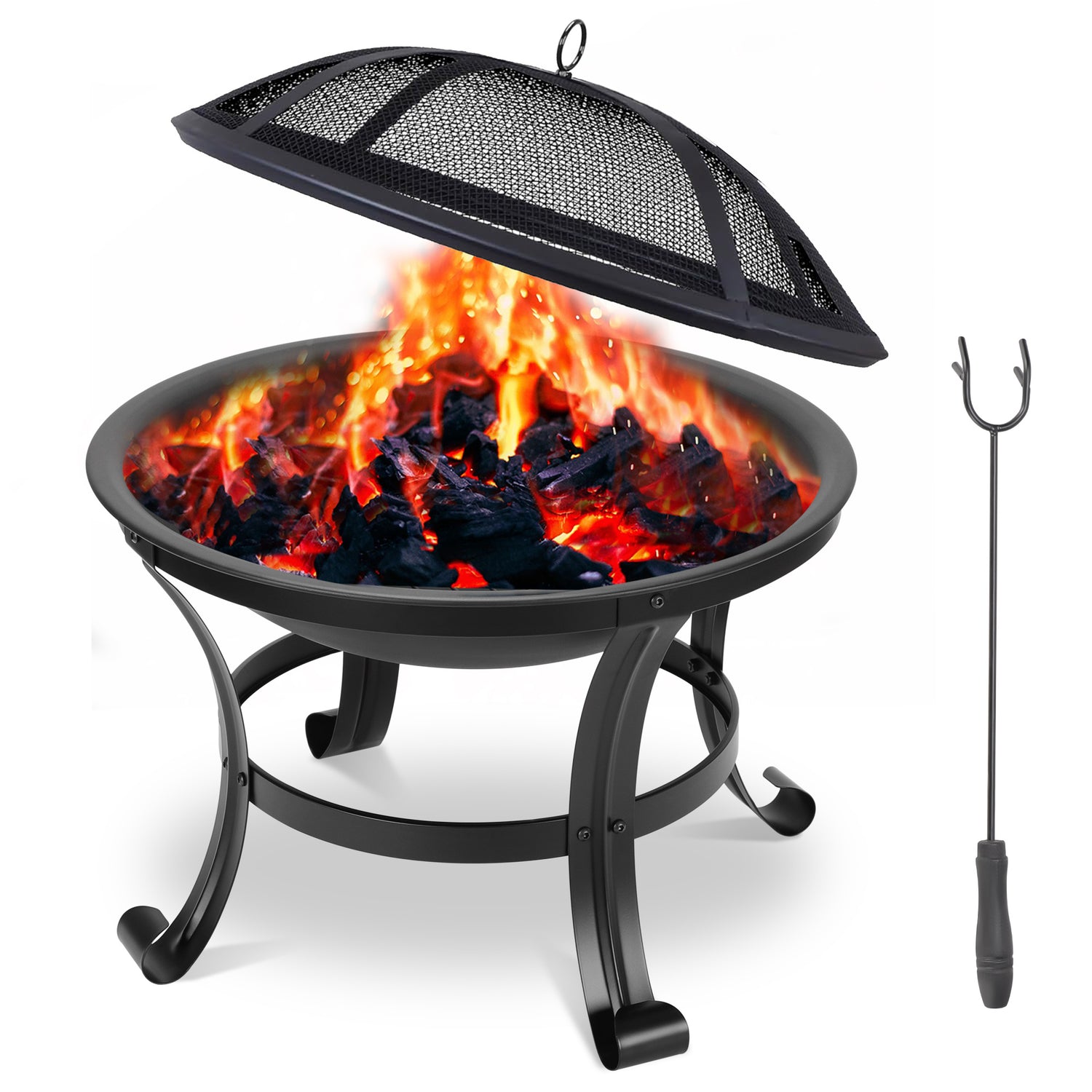 Segmart 22" Round Fire Pit, Curved Feet Iron Outdoor Wood Burning Fire ...