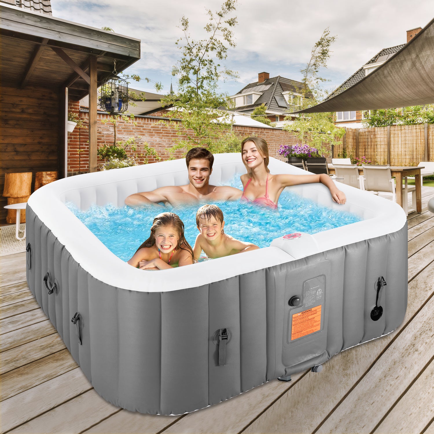 4-6 Person Outdoor Portable Inflatable Heated Hot Tub with 130 Bubble ...