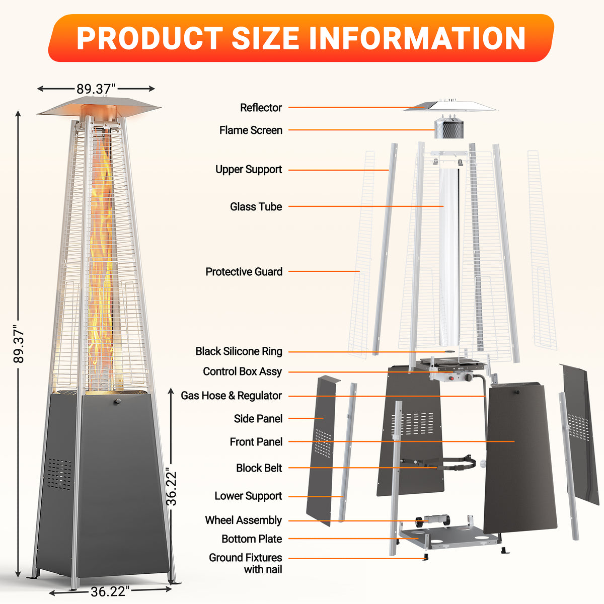 Segmart 48,000 BTU Pyramid Patio Heater, Tall Standing Outdoor Propane ...