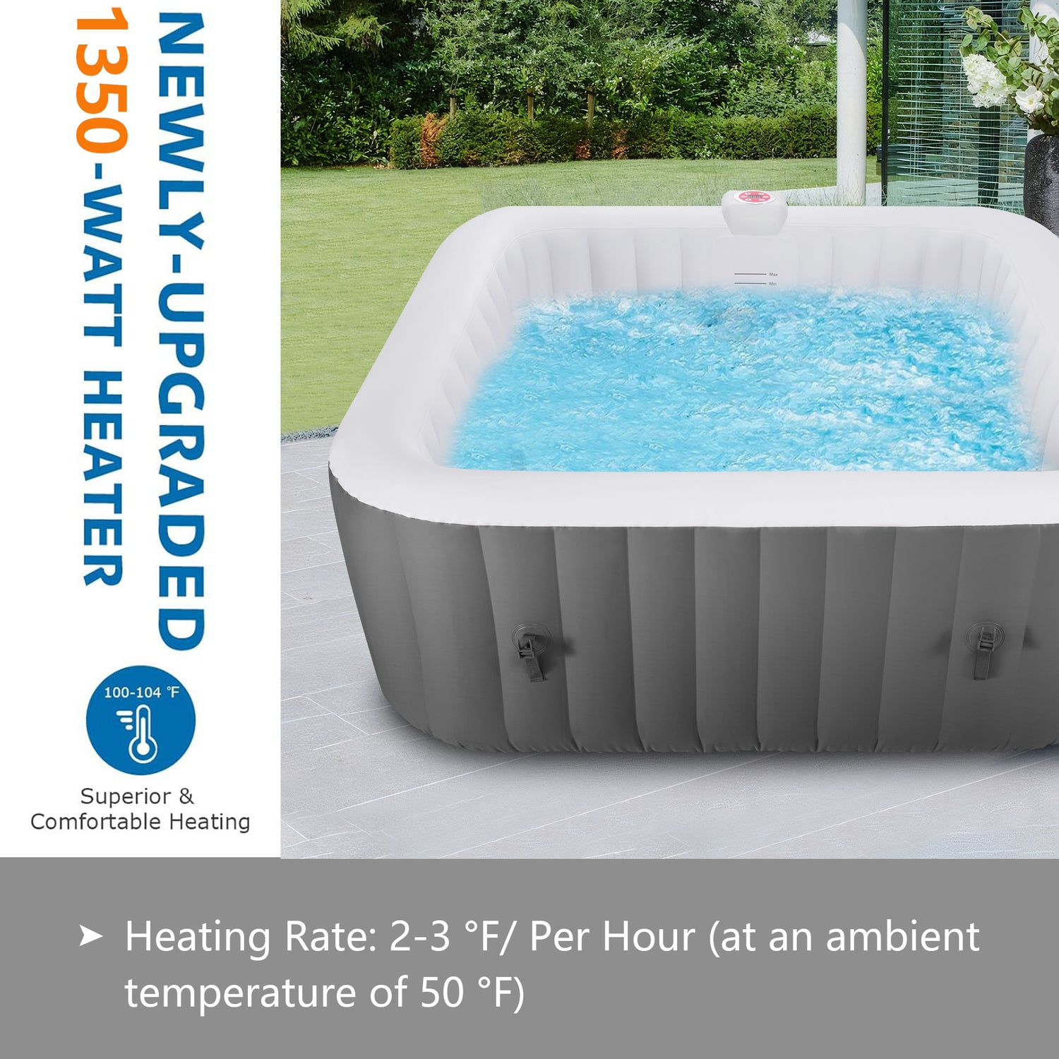 4-6 Person Outdoor Portable Inflatable Heated Hot Tub with 130 Bubble ...