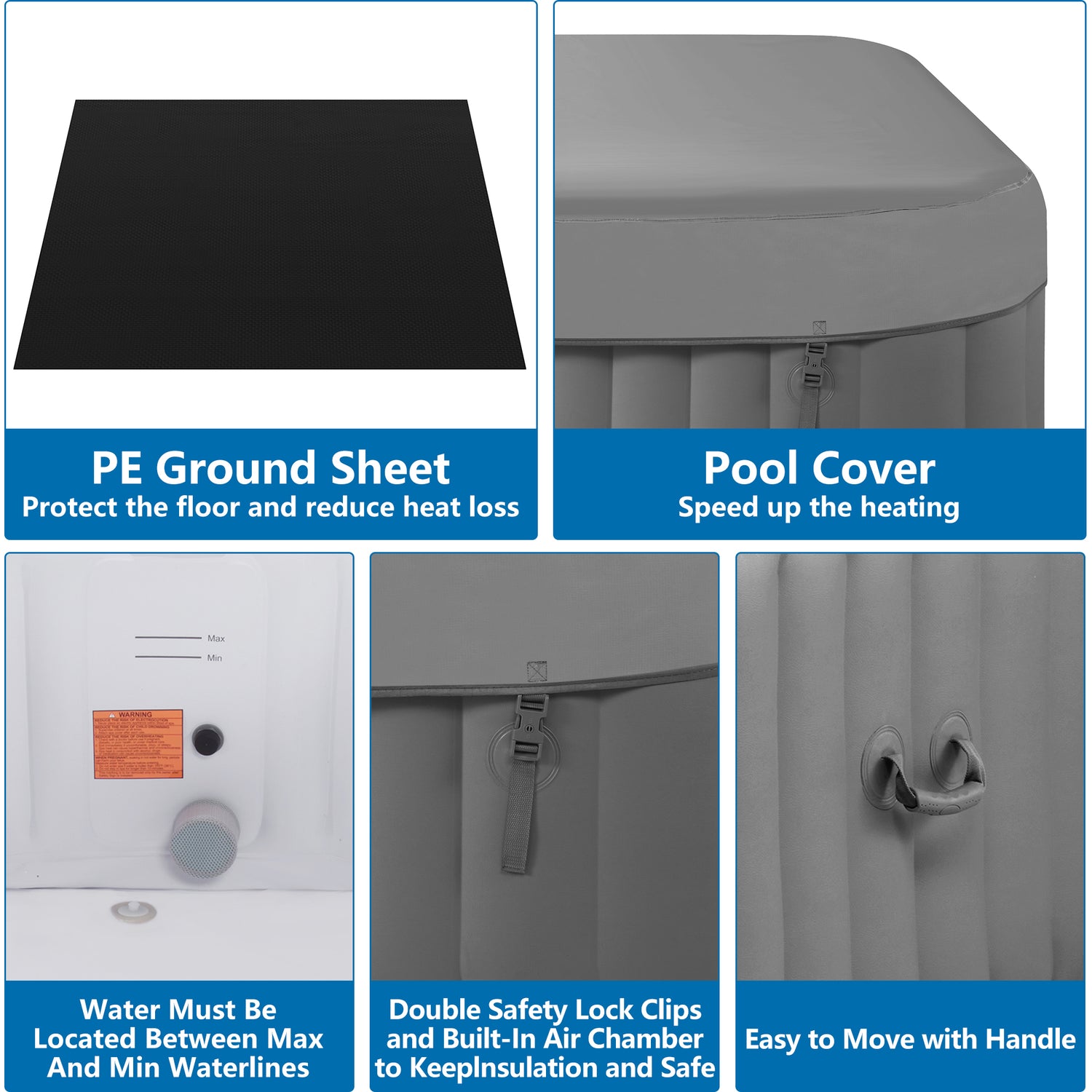 4-6 Person Outdoor Portable Inflatable Heated Hot Tub with 130 Bubble ...