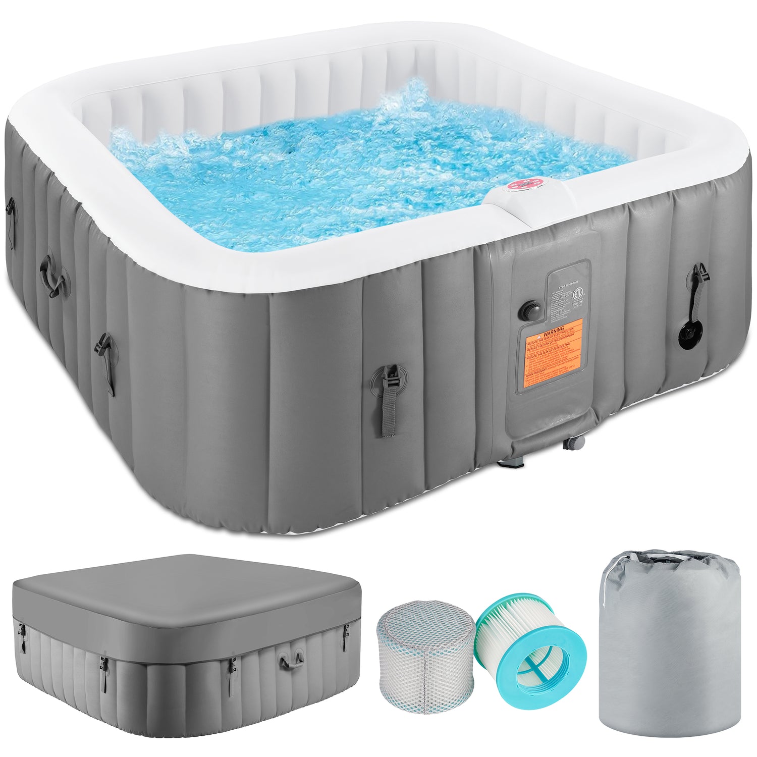 4-6 Person Outdoor Portable Inflatable Heated Hot Tub with 130 Bubble ...