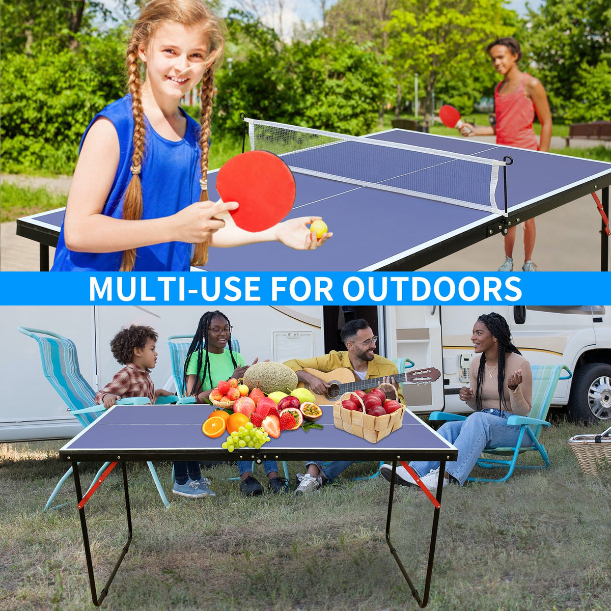 Mid-Size Table Tennis Table Game Set, Indoor/Outdoor Portable Ping Pon ...