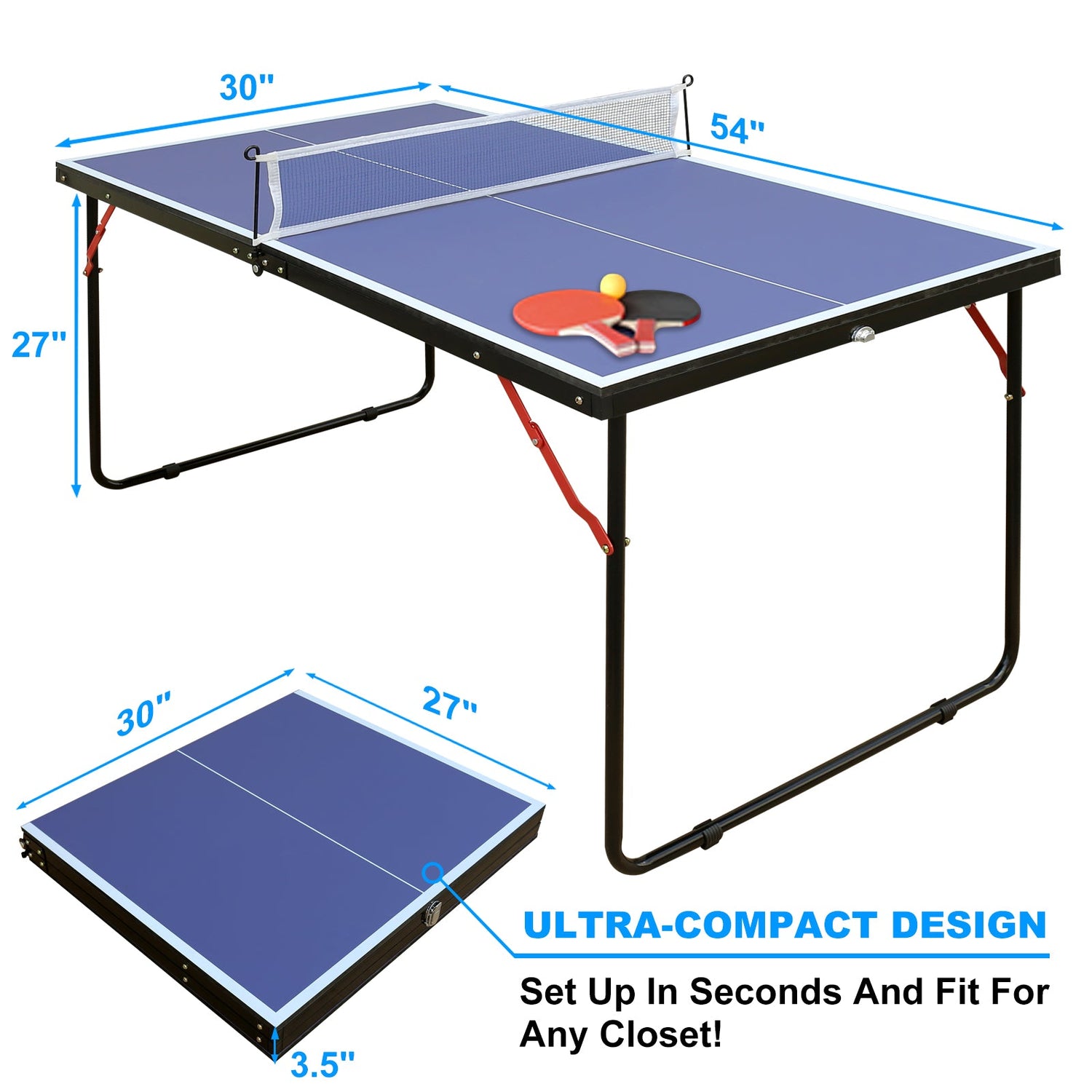 Mid-Size Table Tennis Table Game Set, Indoor/Outdoor Portable Ping Pon ...