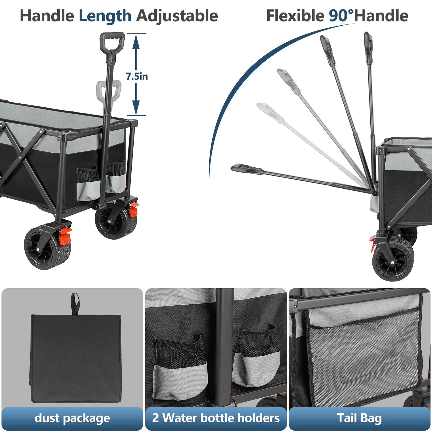 Folding Grocery Cart with Wheels, Heavy Duty Utility Wagon Cart with A ...