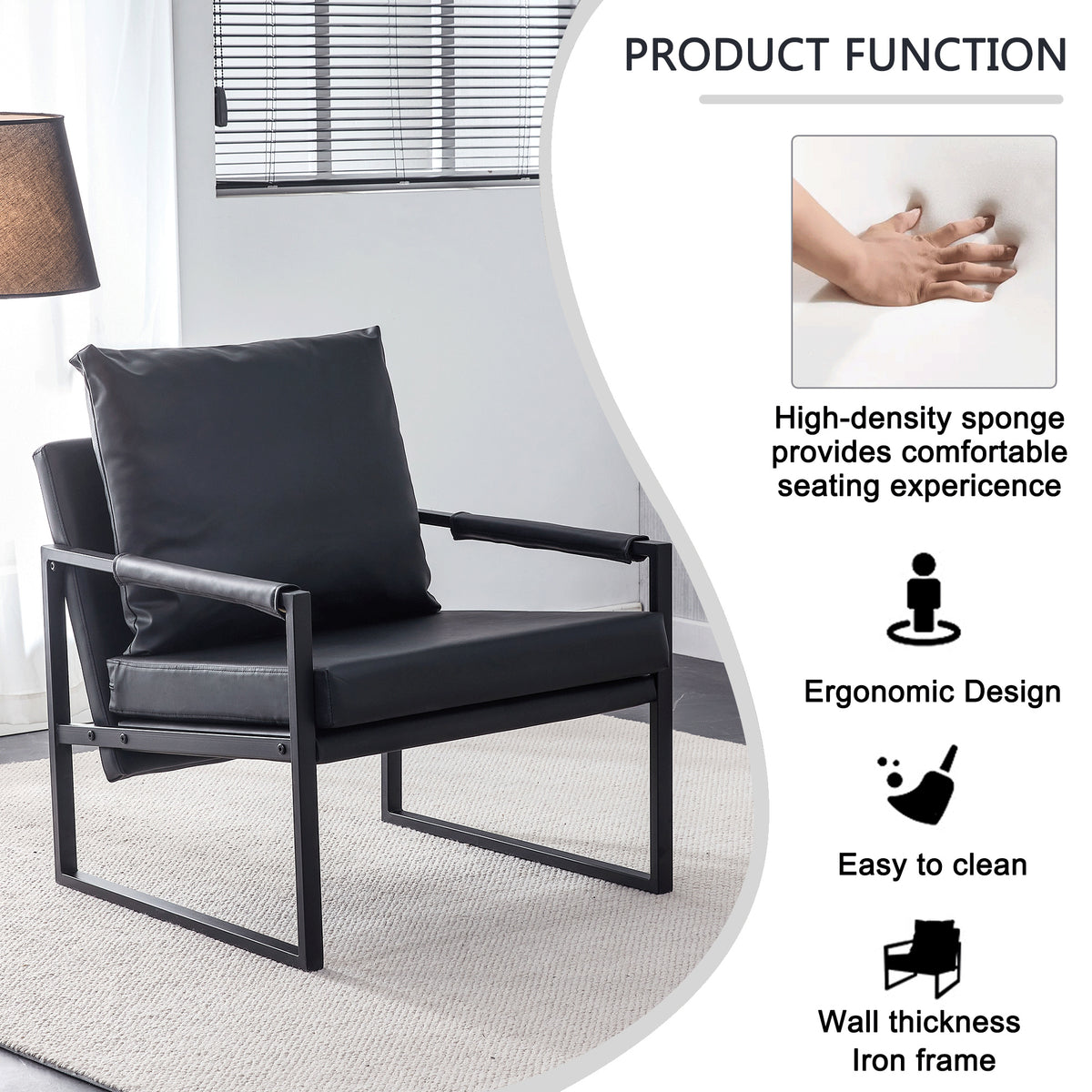 Modern PU Leather Accent Chair Arm Chair with Extra-Thick Padded Backr ...