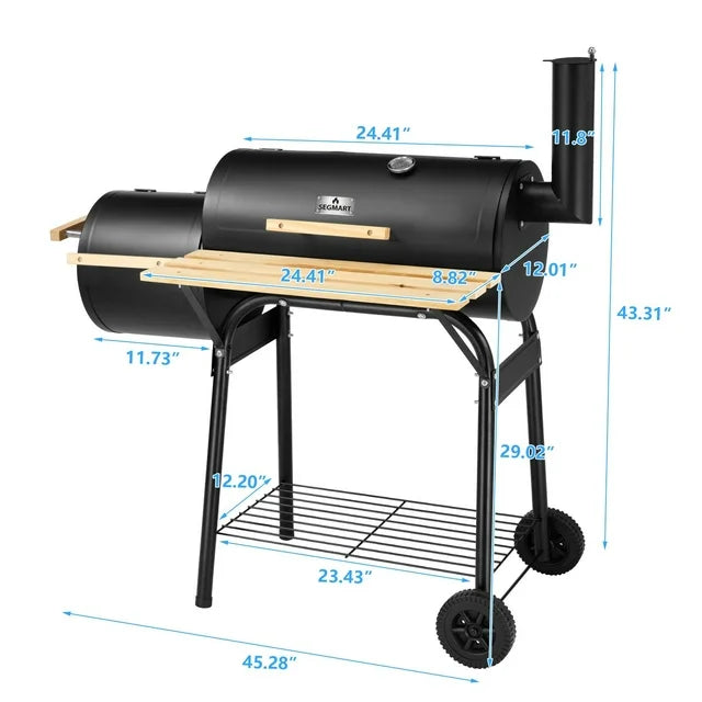 BBQ Charcoal Grill, 45.28-Inch Length Portable Barbecue Grill, Offset ...