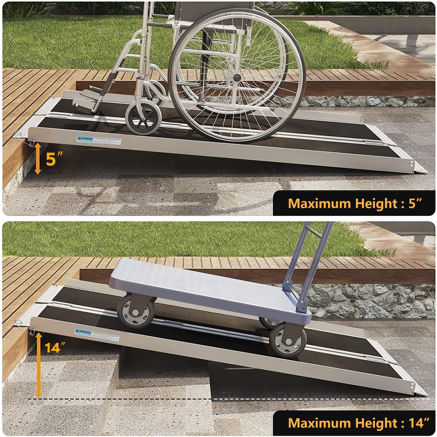 Segmart 5FT Wheelchair Ramp for Steps, Portable Non-Skid Aluminum Mobi ...