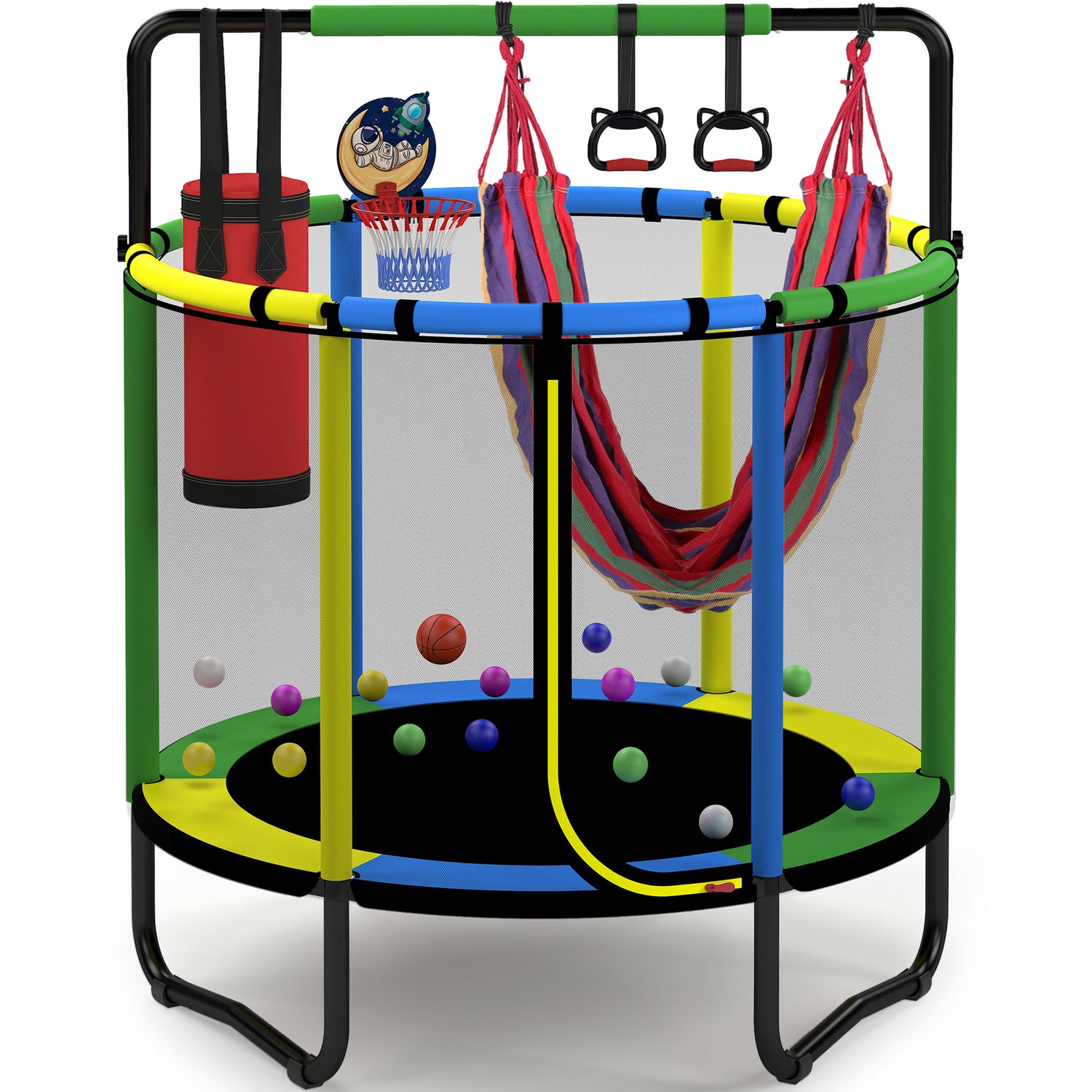 Mini Round Trampoline for Kids with Basketball Hoop, SEGMART 55'' Indo