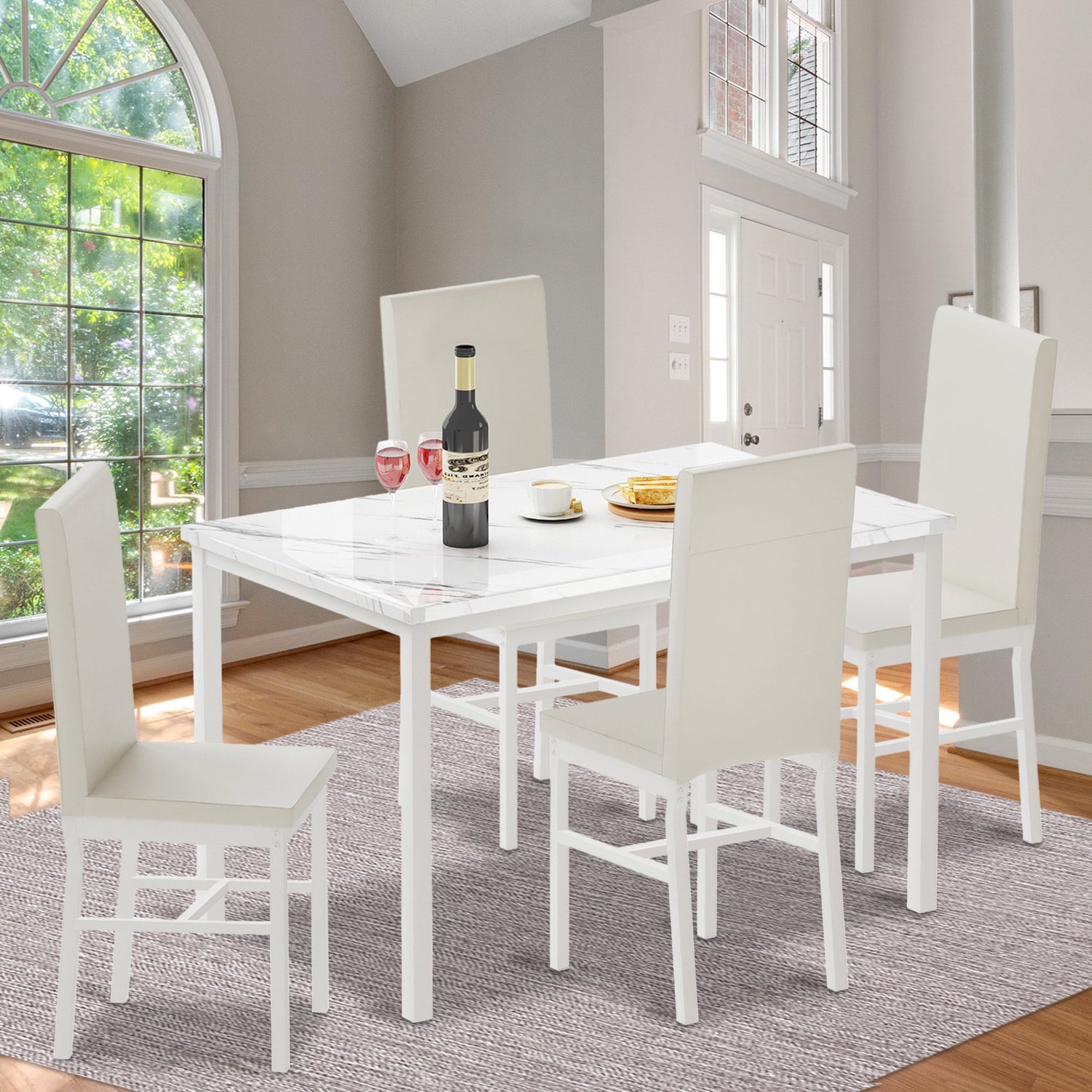 Kitchen Table and 4 Chairs Set, Metal Kitchen Table Sets Faux Marble R ...