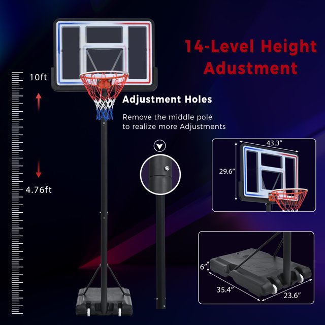 44 Inch Basketball Hoop for Kid, 4.8-10FT Height Adjustable Basketball ...