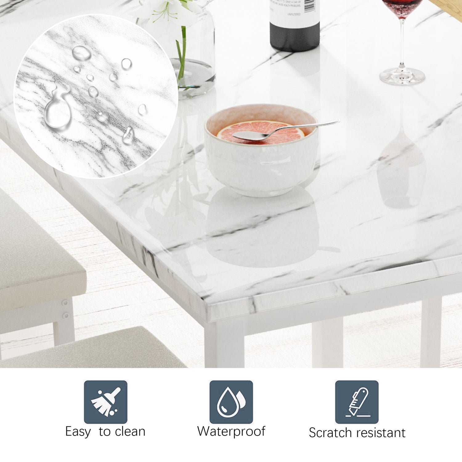 Kitchen Table and 4 Chairs Set, Metal Kitchen Table Sets Faux Marble R ...