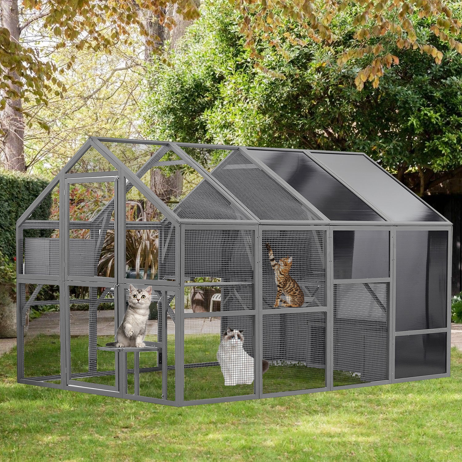 Segmart Cat House Outdoor Catio, 108.7'' Weatherproof UV Proof Walk-in ...
