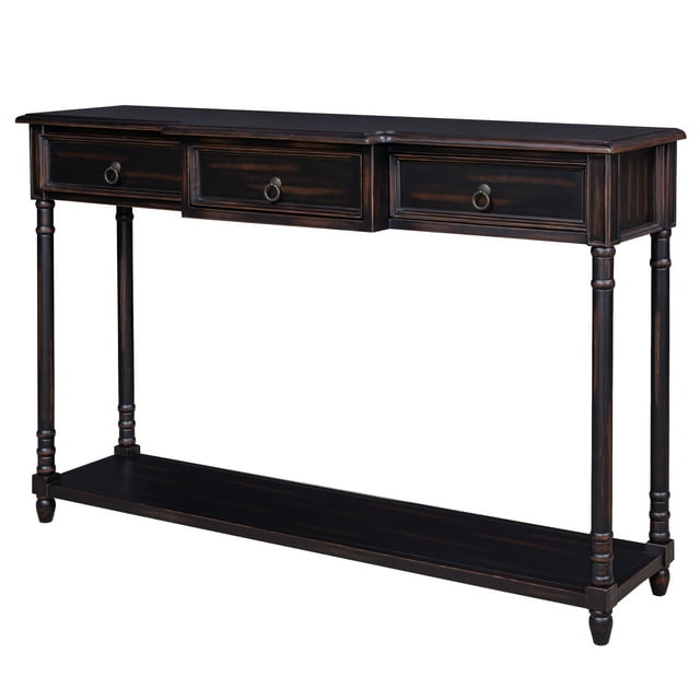 Tall Console Table with 3 Storage Drawers, 52'' x 11.5'' x 34'' Wood B ...