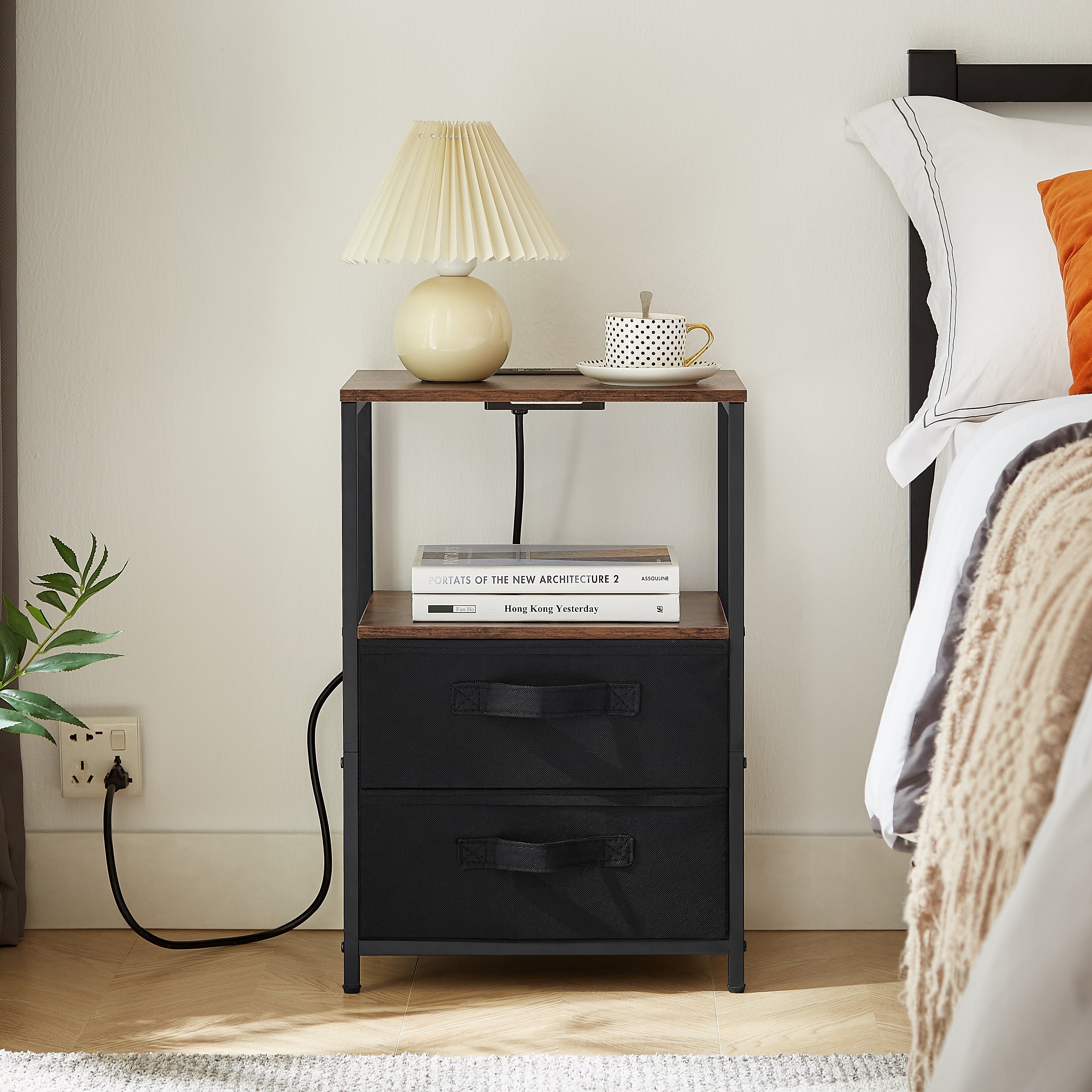 End Table with Charging Station USB Ports Side Table with 2 Drawers SEGMART