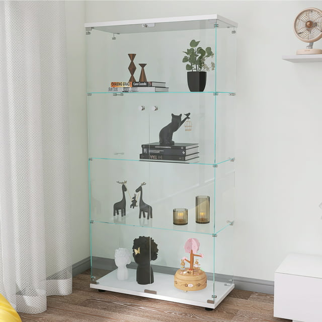 Glass Cabinet with 2 Clear Door, Curio Display Cabinet with 4 Shelves ...