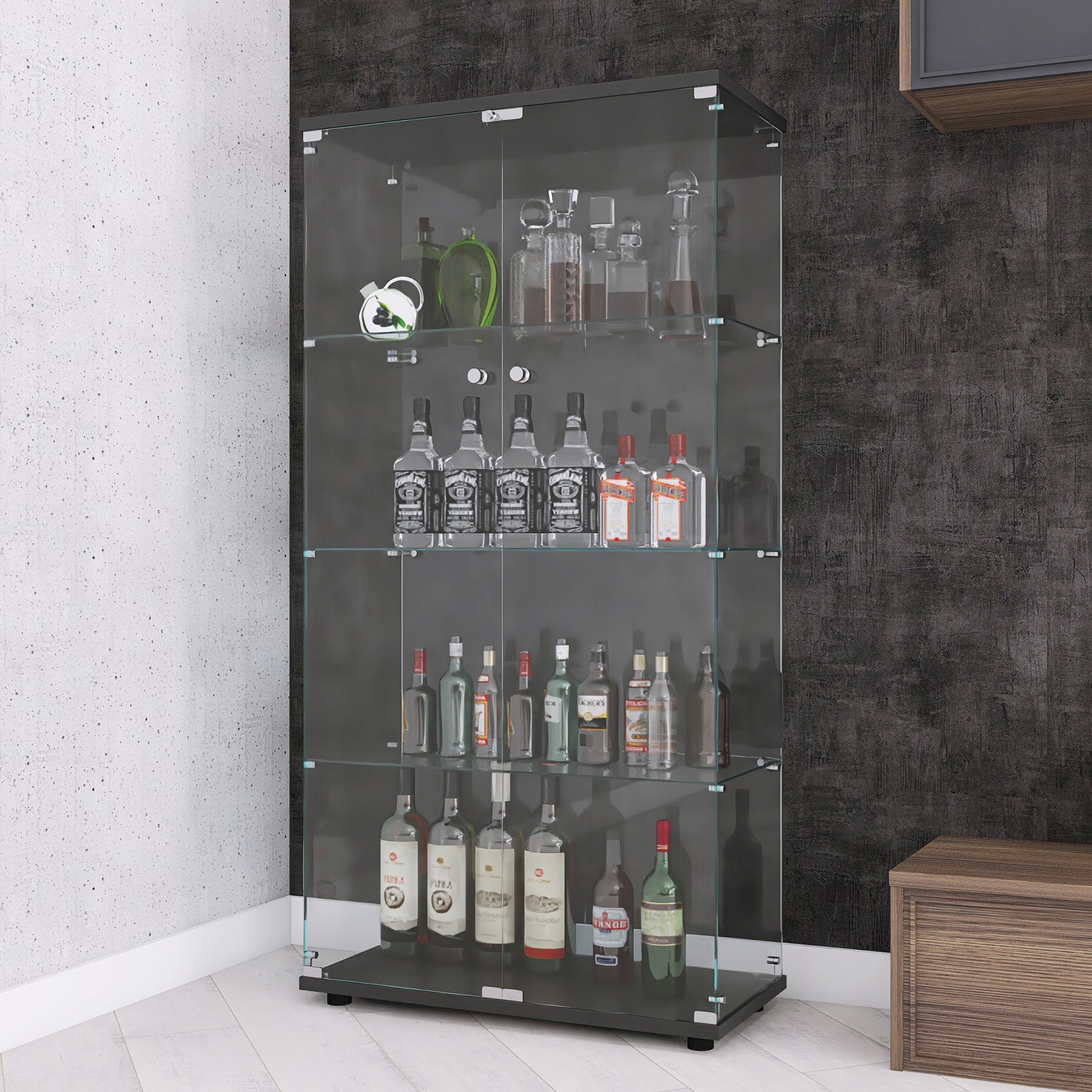 Segmart Glass Curio Cabinet 4 Shelf Glass Storage Cabinet For Living