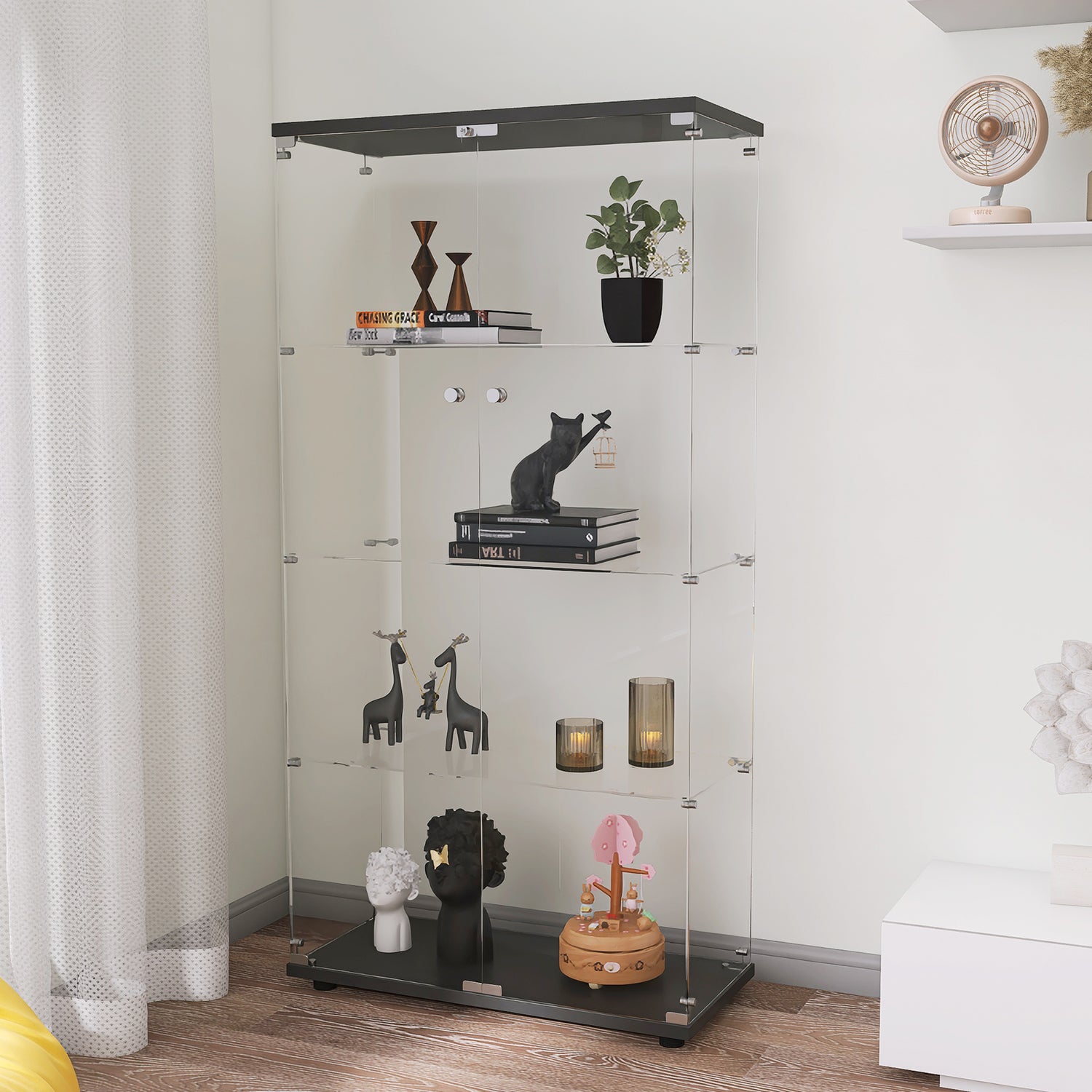 Segmart Glass Curio Cabinet 4 Shelf Glass Storage Cabinet For Living