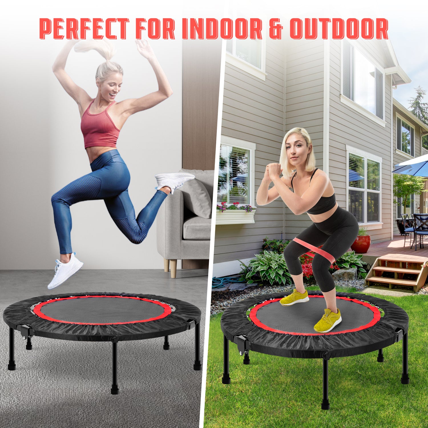 Segmart 40'' Fitness Trampoline, Foldable Mini Indoor Workout Trampoli ...