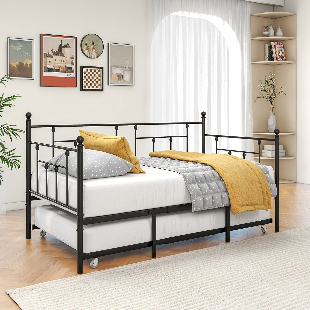 Metal Daybed Frame Twin Size Platform with trundle, metal trundle Dayb ...