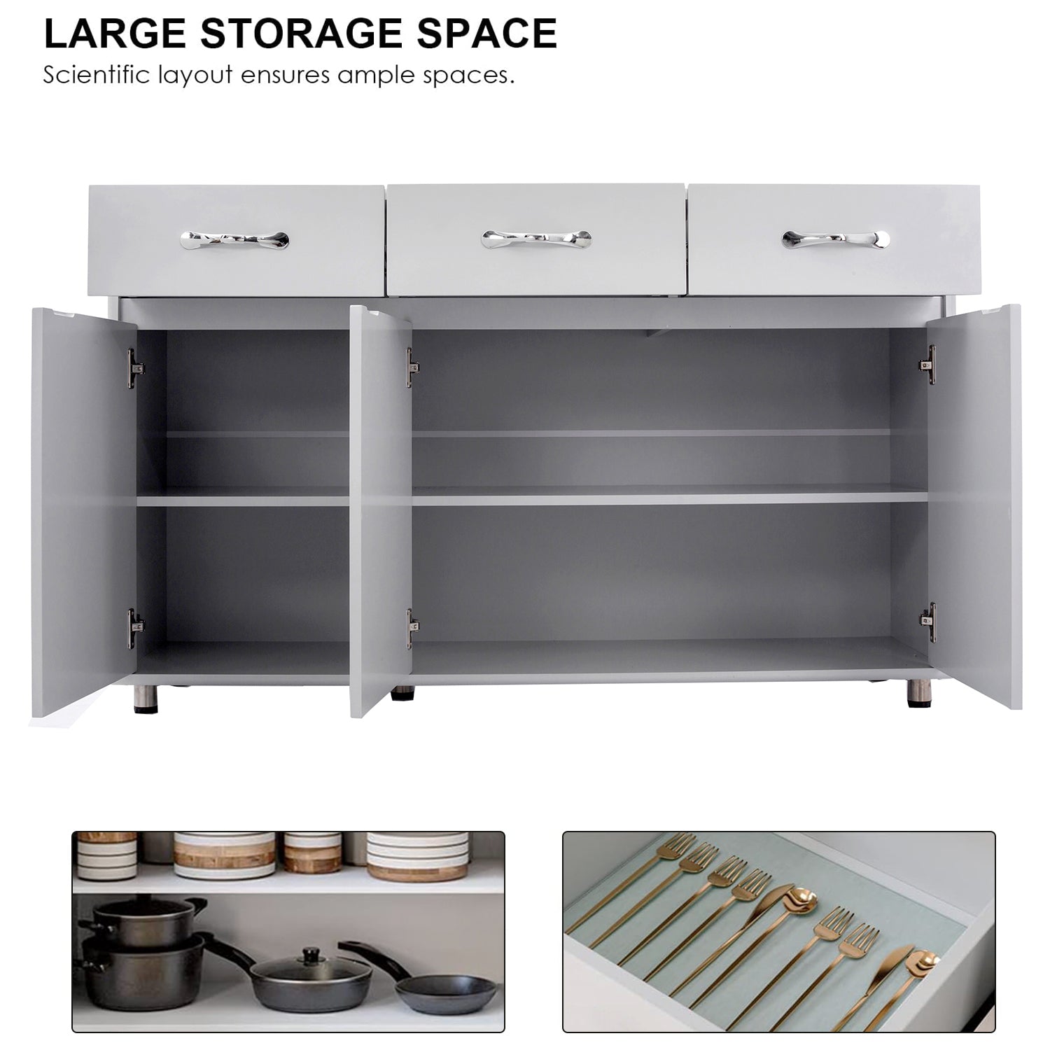 52'' X 15.7'' X 32'' Buffet Cabinet, Console Table with 3 Storage Draw ...