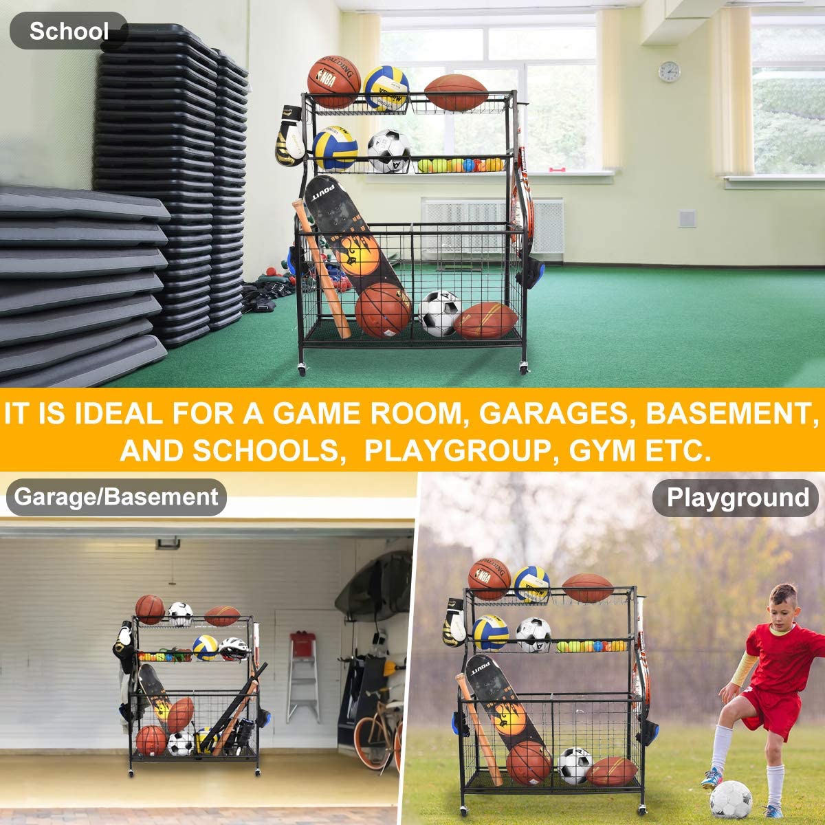 Segmart Sports Equipment Organizer for Ball Storage, Garage Storage Ra ...