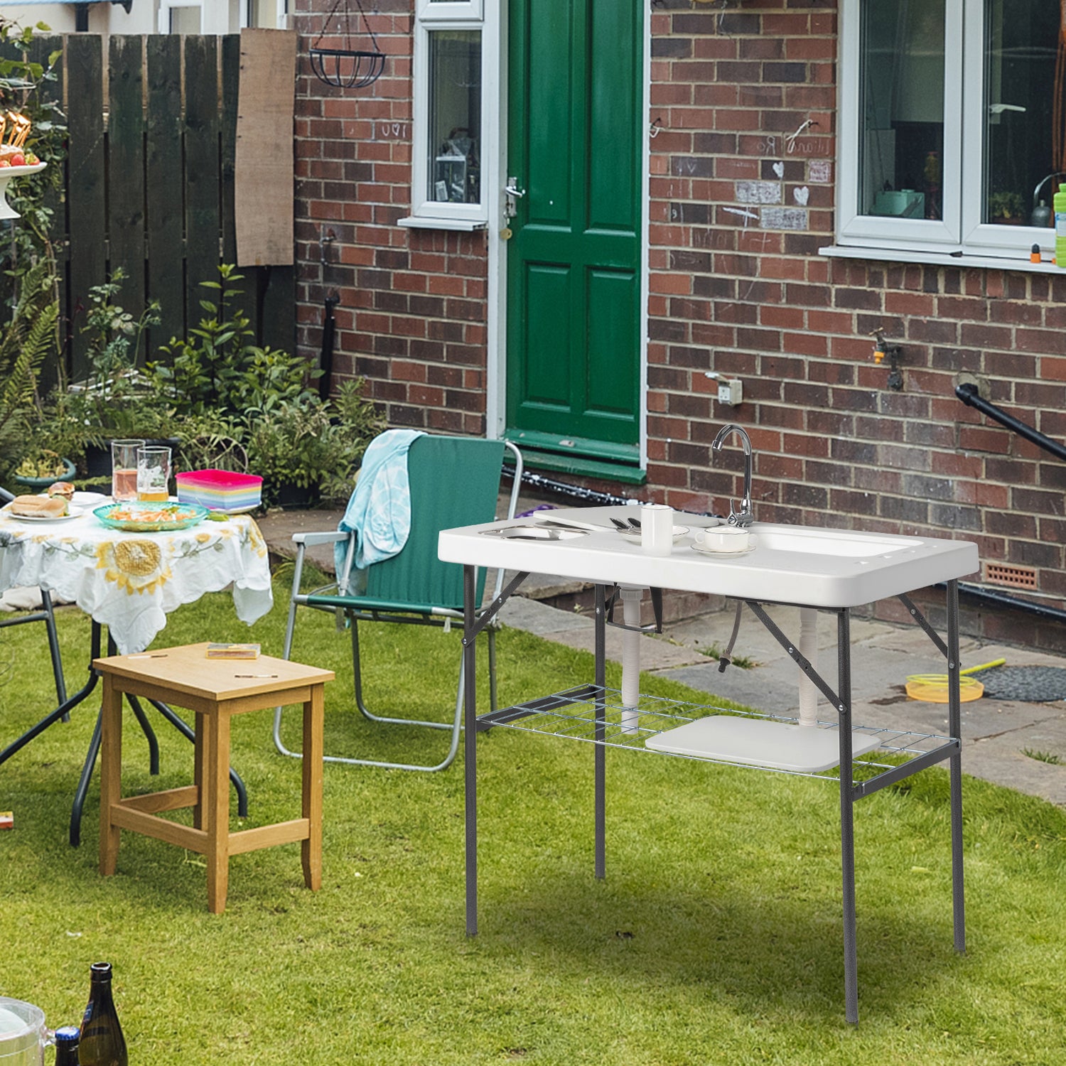 Folding Camping Table with Sink and Faucet, Portable Fish Cleaning Tab ...