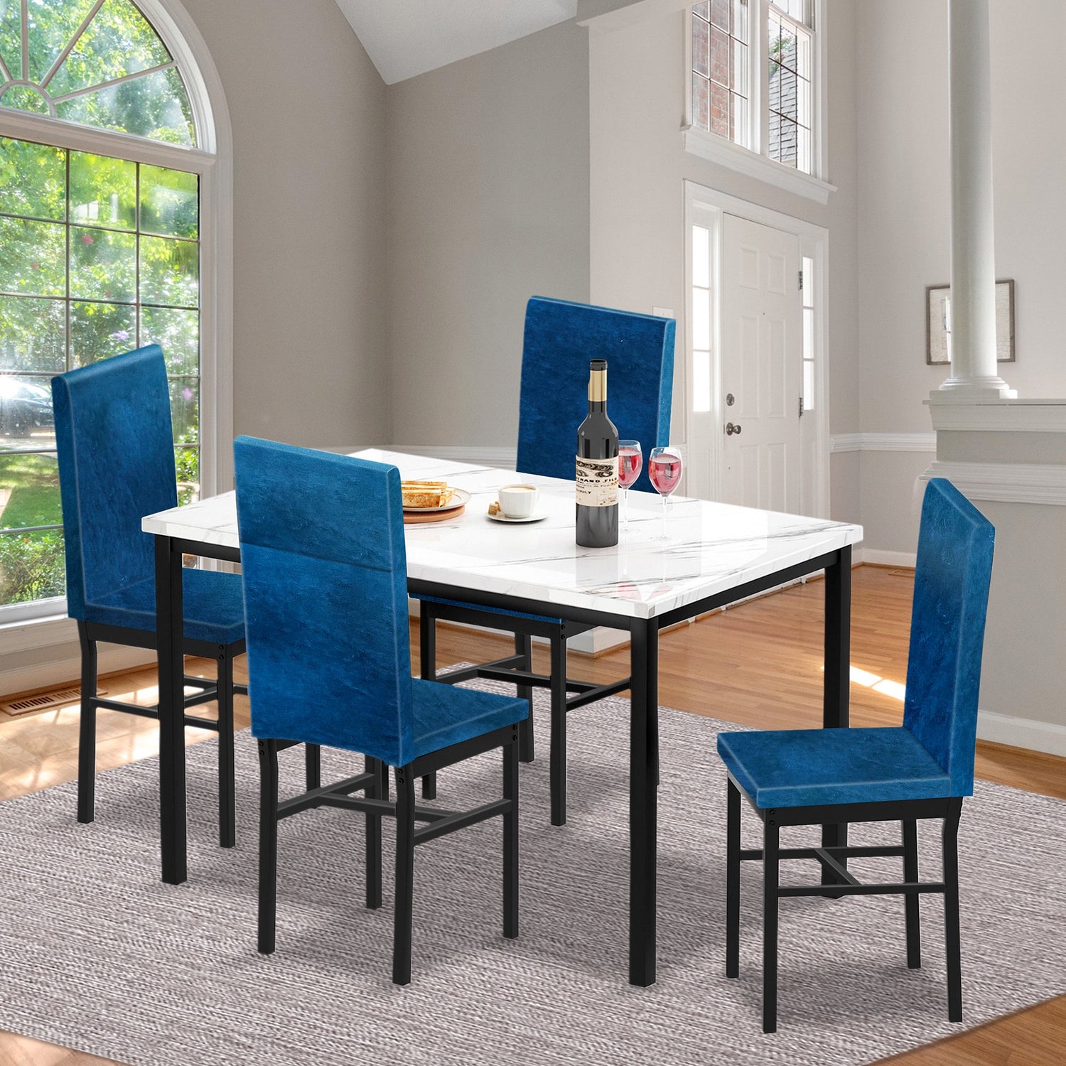 Kitchen Table and 4 Chairs Set, Metal Kitchen Table Sets Faux Marble R ...