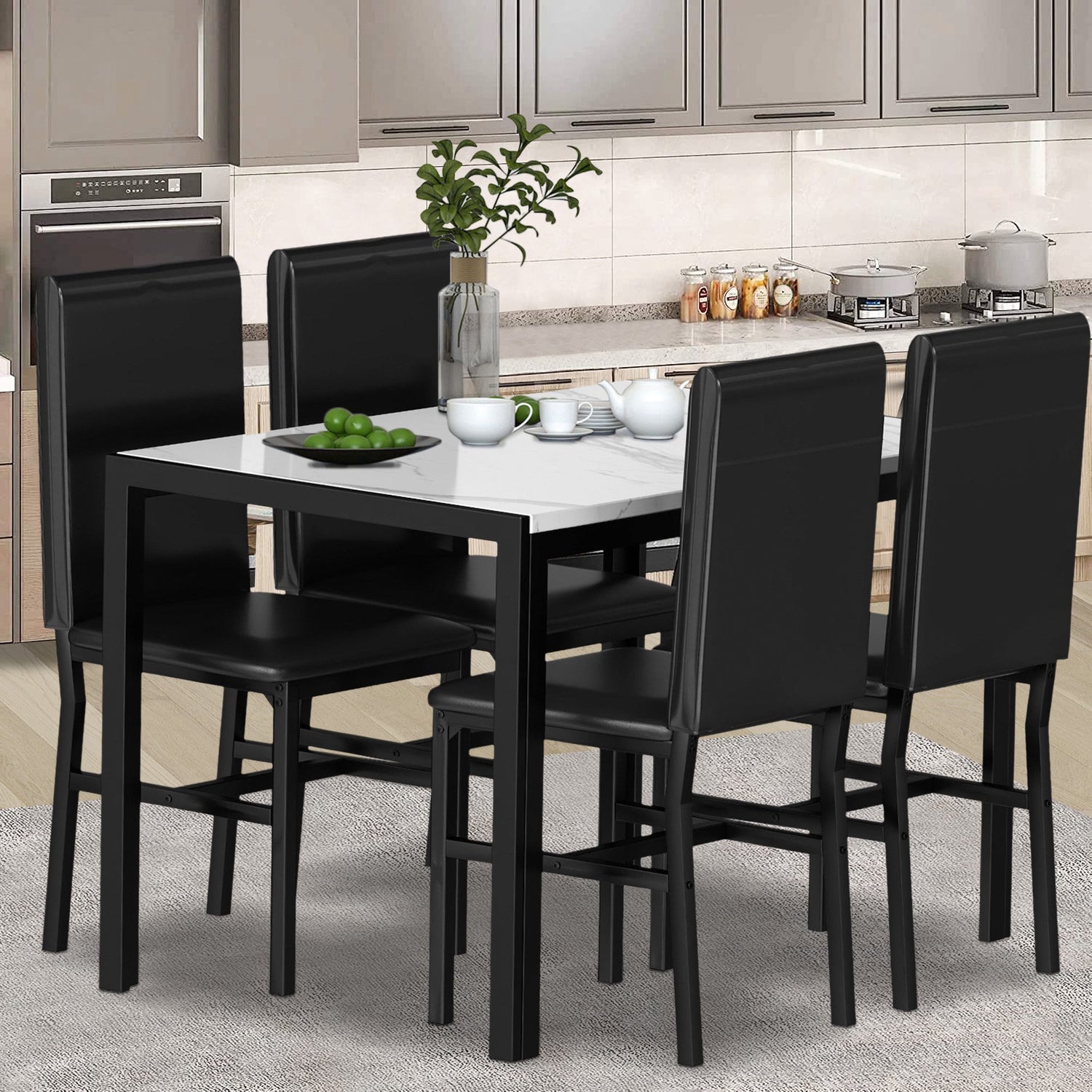 Kitchen Table and 4 Chairs Set, Metal Kitchen Table Sets Faux Marble R ...