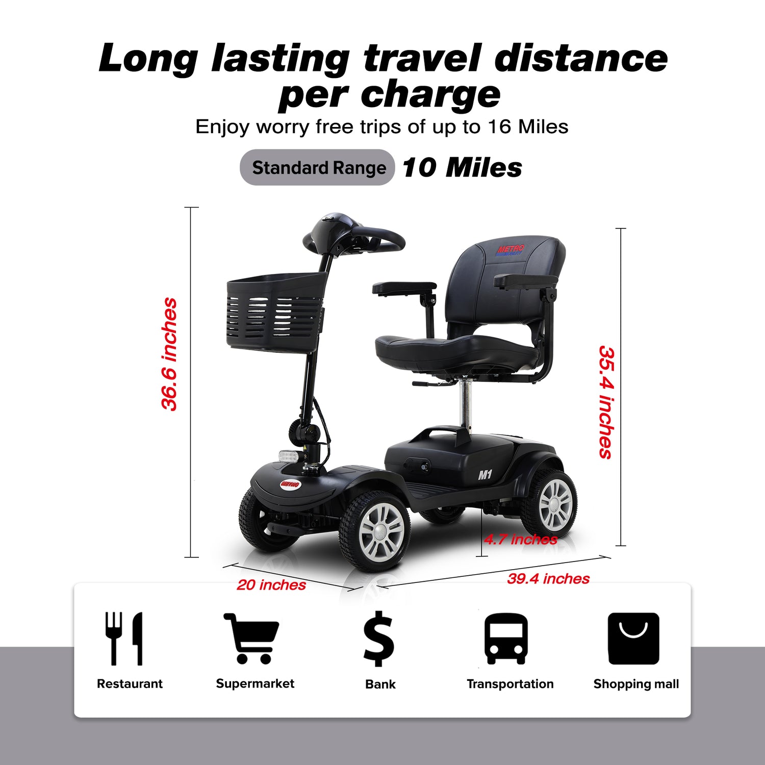Segmart Mobility Scooter for Seniors, 20''W Armrest, Rear Suspension ...