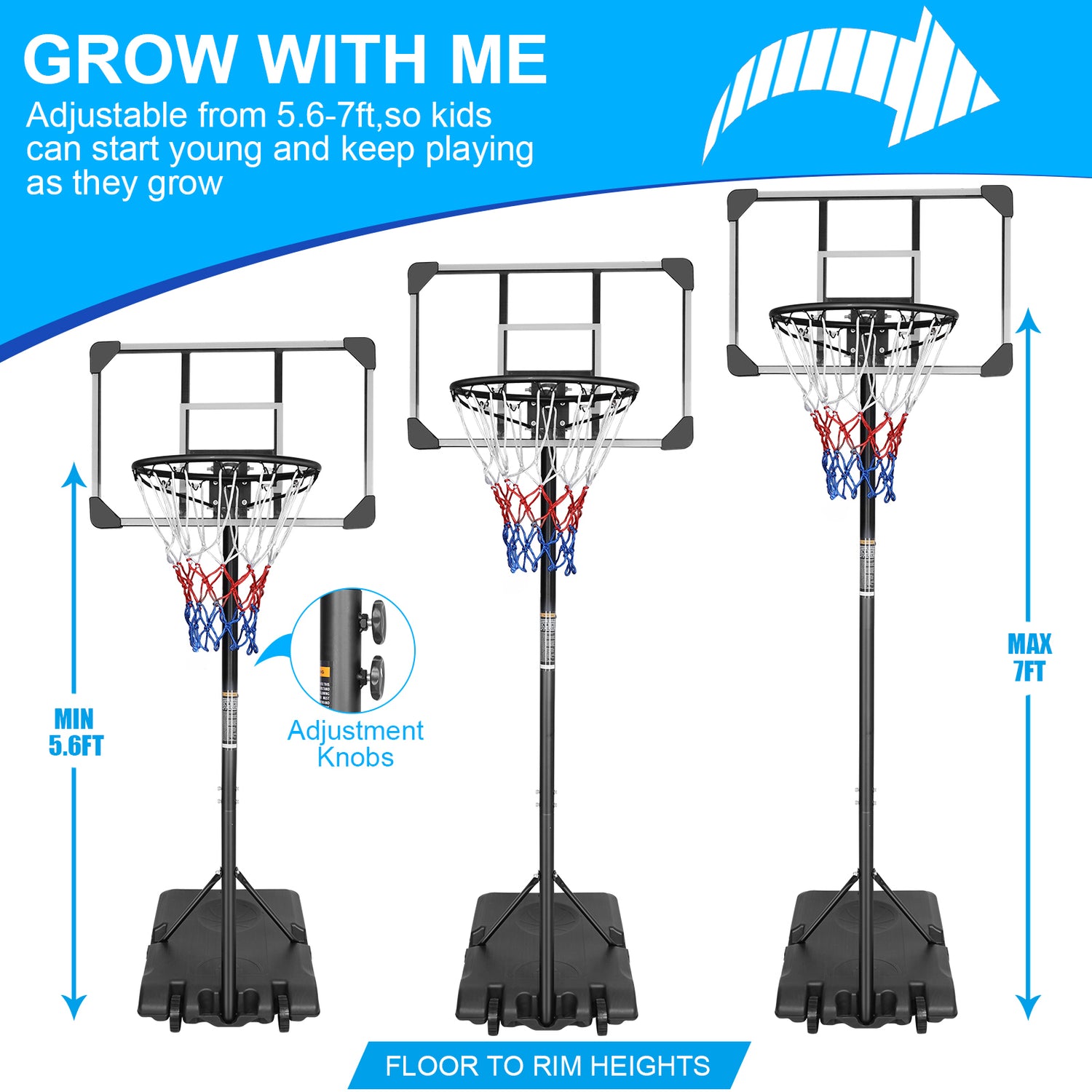 Segmart 28" Basketball Hoop Patio 5.8ft-7ft, Indoor Outdoor Portable B ...