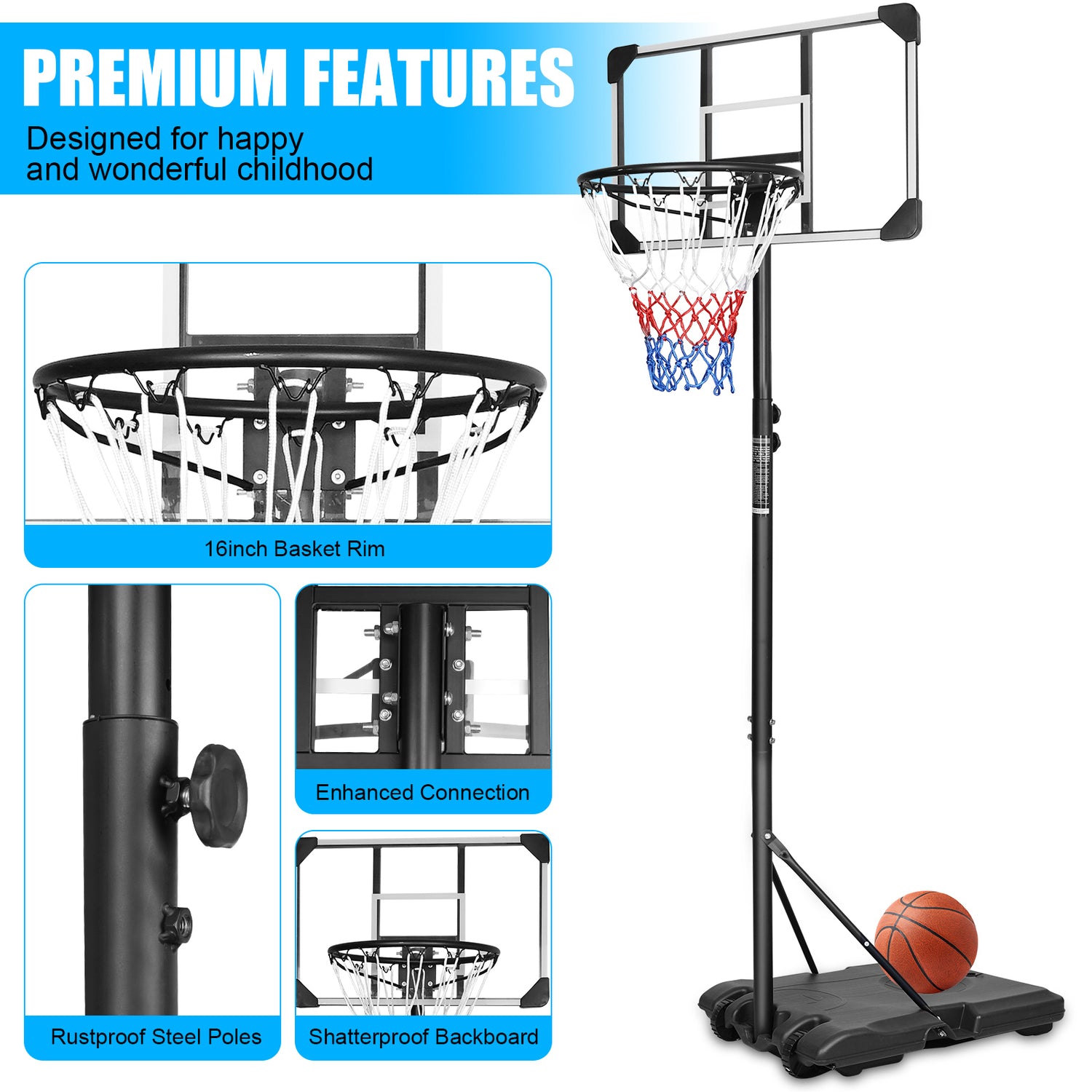 Segmart 28" Basketball Hoop Patio 5.8ft-7ft, Indoor Outdoor Portable B ...