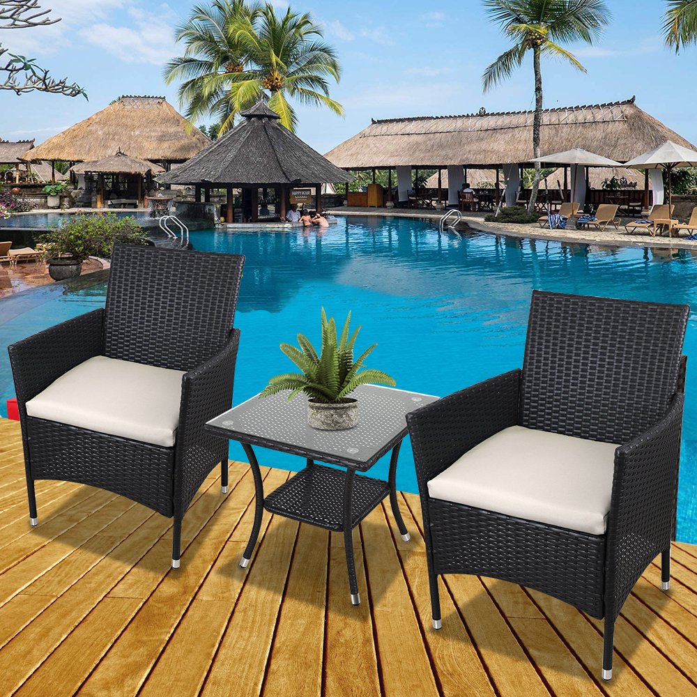 Patio Furniture Sets Clearance, 3 Piece Wicker Patio Set with Glass Di ...