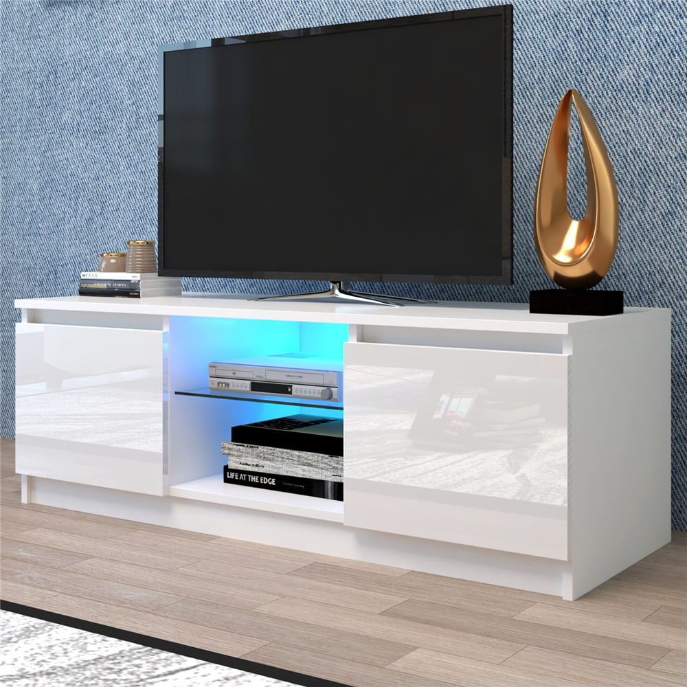 TV Stand with Storage, SEGMART High Gloss White TV Console Cabinet wit